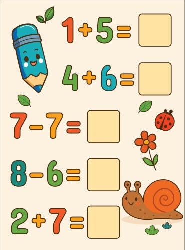 A cute math worksheet for kids Royalty Free Vector Image