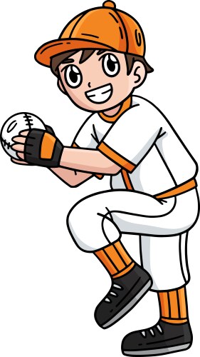Baseball boy pitching cartoon colored clipart Vector Image