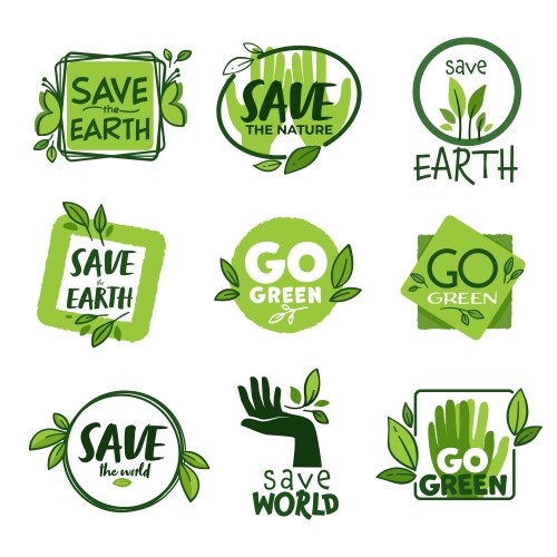 Save earth nature ecology badges set Royalty Free Vector