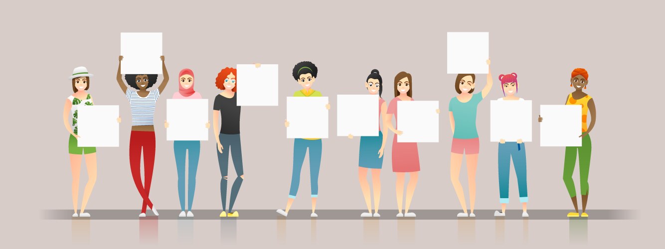 Group multi ethnic men holding empty board Vector Image