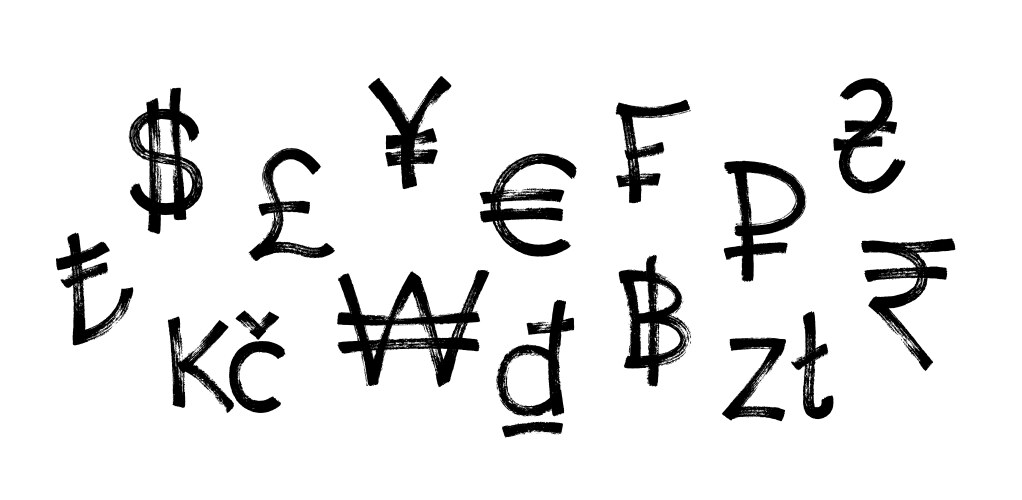 Currency symbols set with names Royalty Free Vector Image