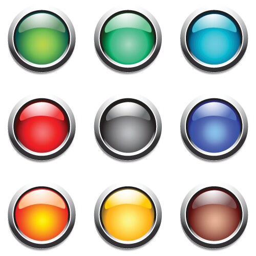 Colored glass 3d buttons with chrome frame round Vector Image