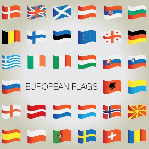 Set of all europe flags with name Royalty Free Vector Image