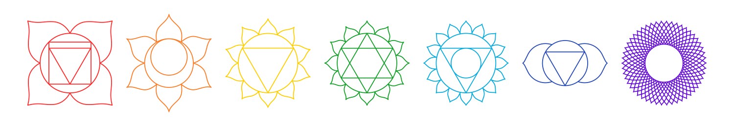 Chakra set line art symbols meditation Royalty Free Vector