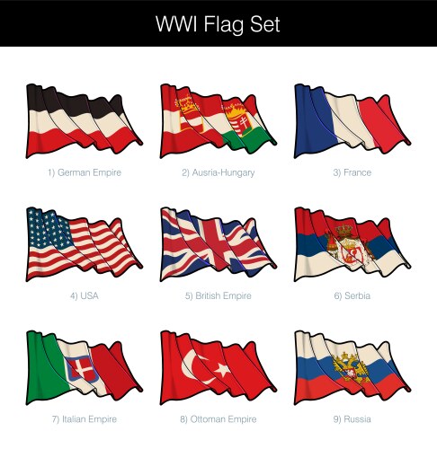 World war two waving flag set Royalty Free Vector Image