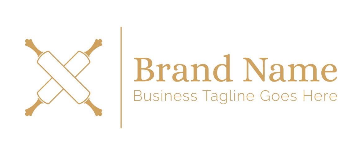 Gold bakery logo with rolling pin or dough roller Vector Image