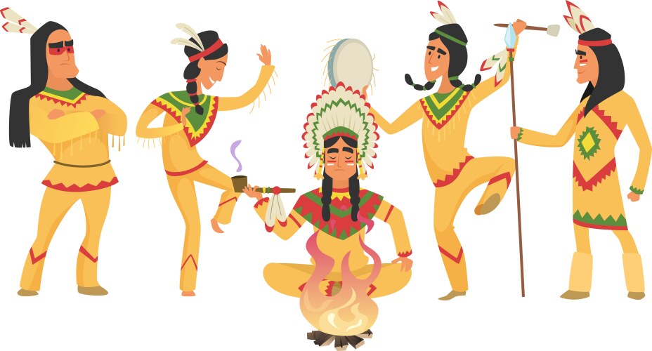 Native american kids clip art set Royalty Free Vector Image