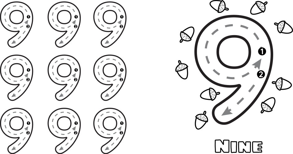 Number one trace practice worksheet for prek kids Vector Image