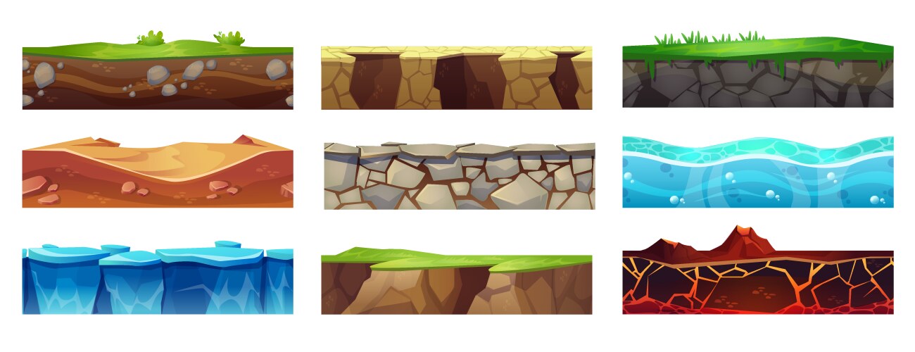 Lava seamless textures for game backgrounds set Vector Image