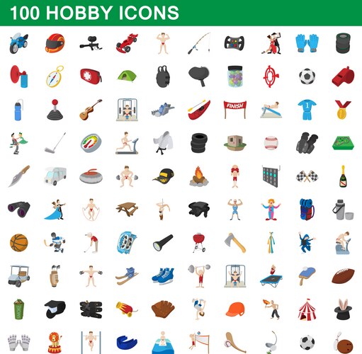 Types of exercises in gym icons set cartoon style Vector Image