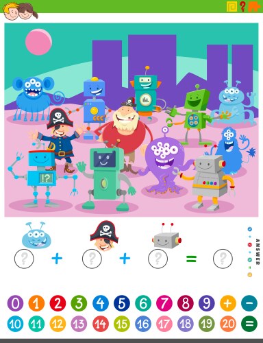 Cartoon math education game Royalty Free Vector Image