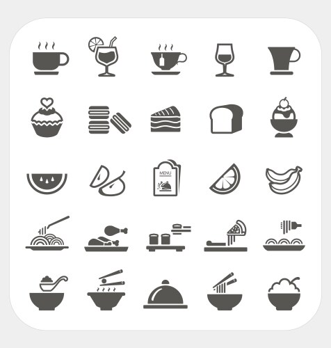 Food icons set Royalty Free Vector Image - VectorStock