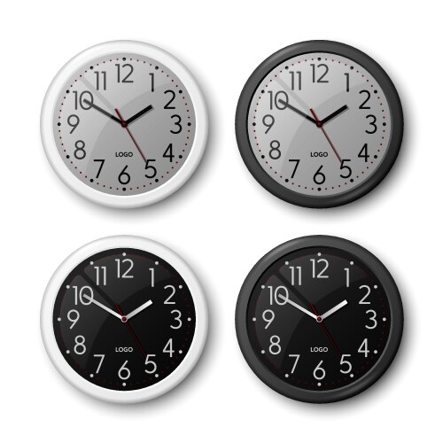 3d realistic black square wall office clock Vector Image