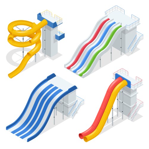 Isometric aqua park with water slides pool Vector Image