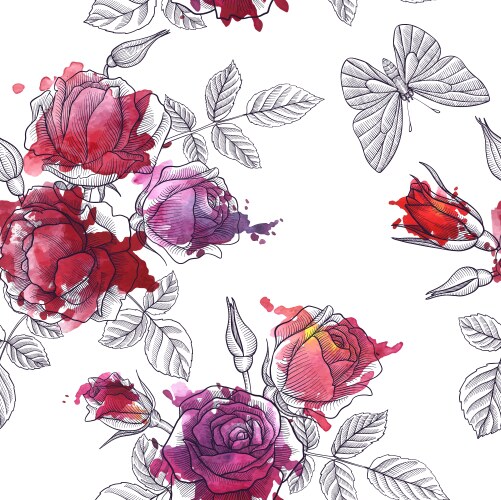 Red roses seamless watercolor pattern Royalty Free Vector