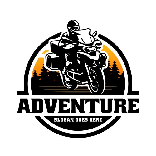 Biker riding adventure motorbike logo Royalty Free Vector