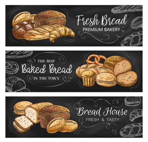 Bakery fresh bread sketch banners Royalty Free Vector Image