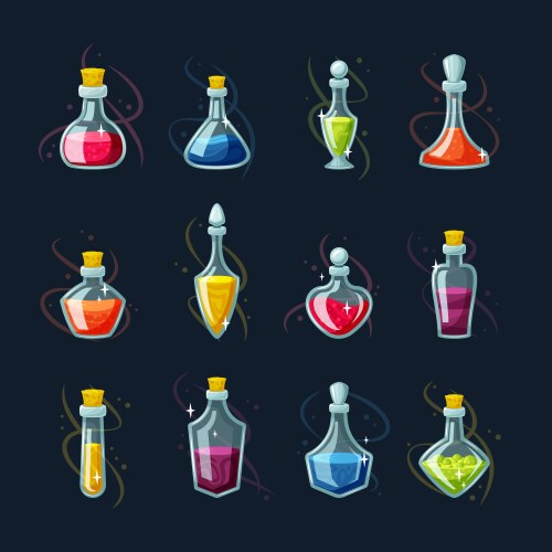 Magic potions icon set Royalty Free Vector Image