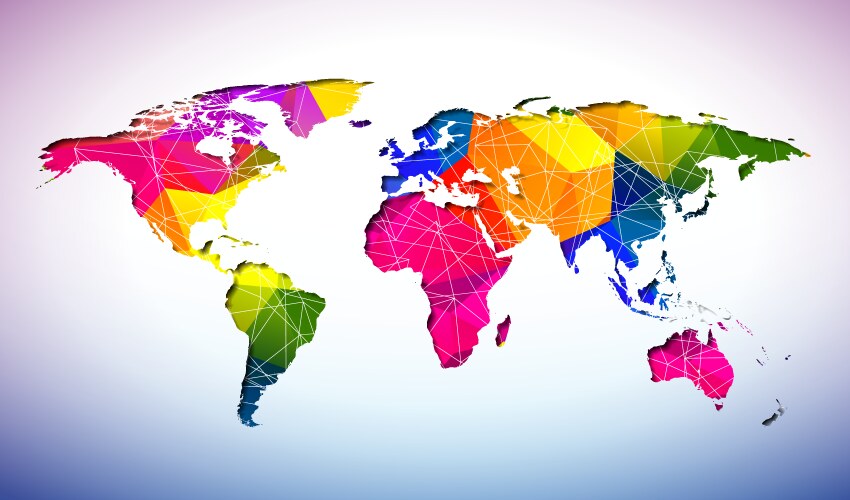 Colored world map triangle design Royalty Free Vector Image