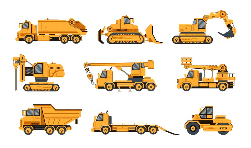 Set of detailed heavy construction and mining Vector Image