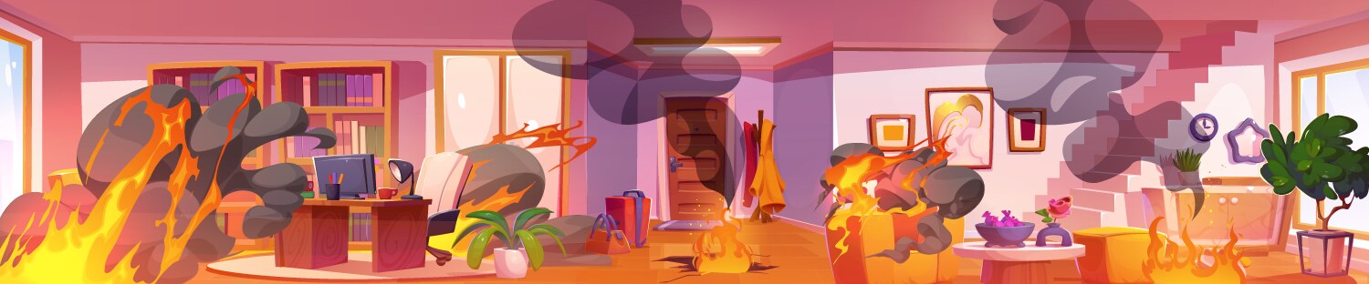 Fire in house cartoon Royalty Free Vector Image