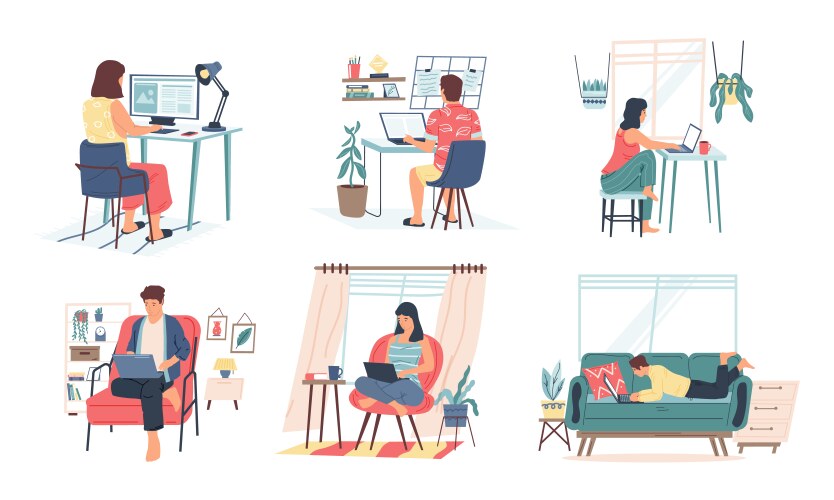 Man office employee work with laptop Royalty Free Vector