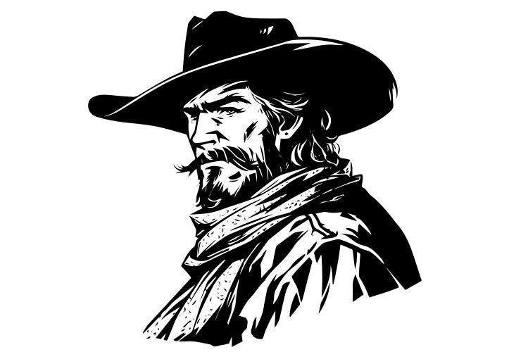 Cowboy on horse in engraving style hand drawn ink Vector Image