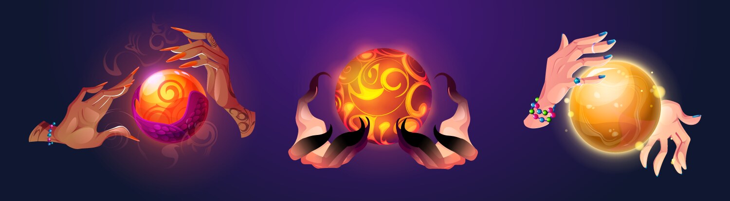 Cartoon set of witch hands with magic ball Vector Image
