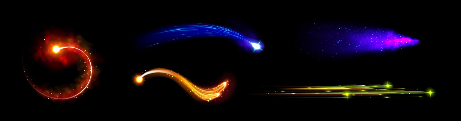 Blue fire trails of flying jet or rocket Vector Image