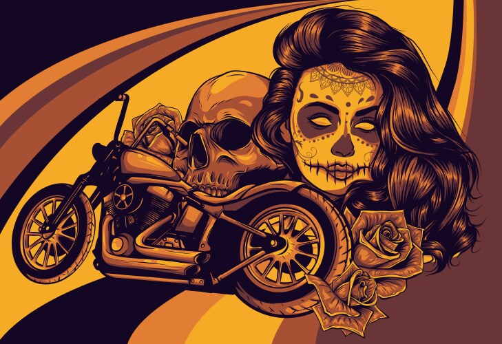 Pin up girl with motorcycle Royalty Free Vector Image