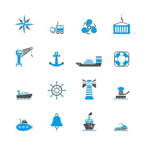 Sea port icons flat line set Royalty Free Vector Image