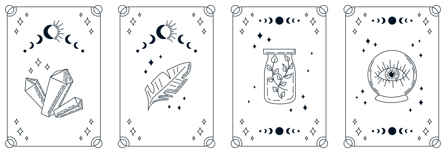 Tarot cards collection with outline line art Vector Image