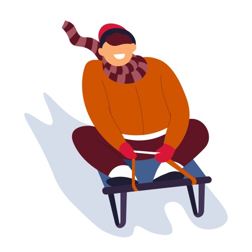 Cartoon little boy sledding down Royalty Free Vector Image