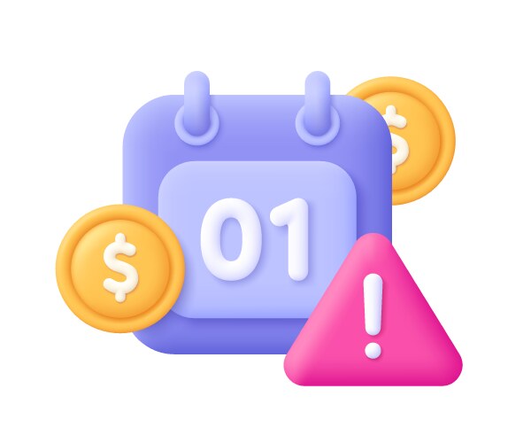 Calendar with coins and warning symbol triangle Vector Image