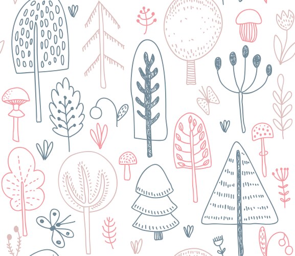 Forest seamless pattern trendy woodland texture Vector Image
