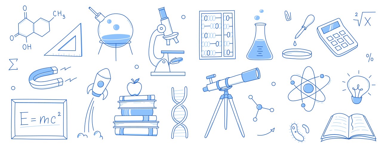 Laboratory doodle icon set hand drawn sketch line Vector Image