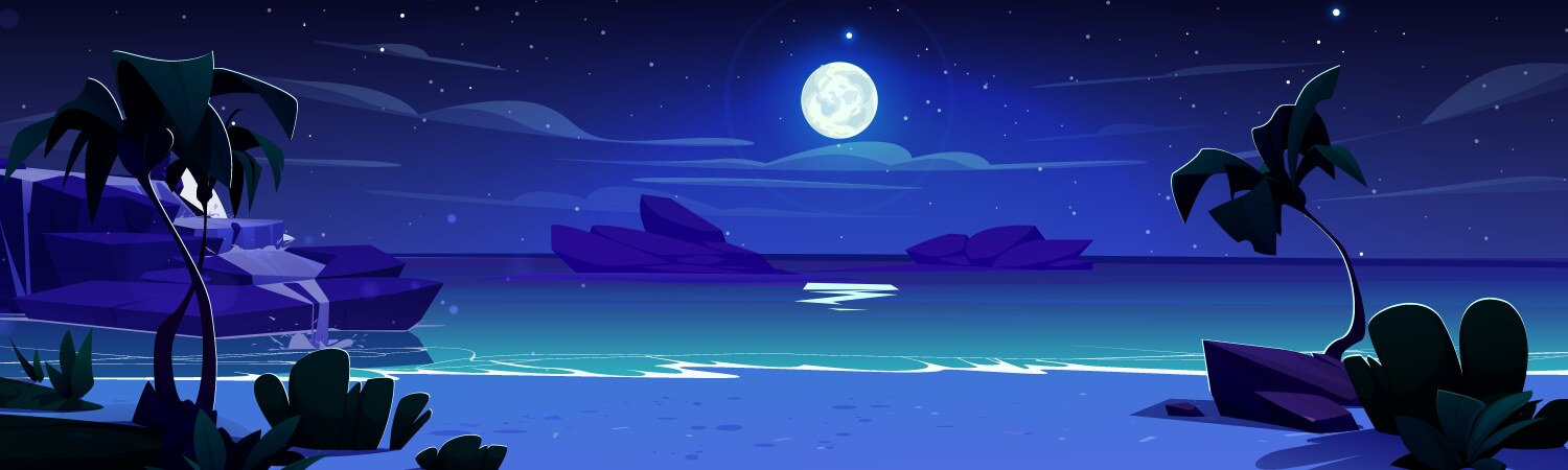 Tropical landscape with sea bay at night Vector Image