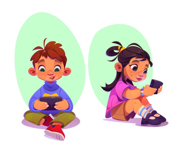 Kids using mobile phone cartoon Vector Images & Graphics for Commercial ...