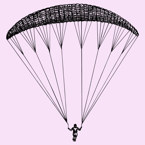 Cat fly with parachute sketch engraving Royalty Free Vector