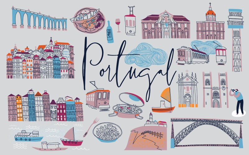 Portugal icons set portuguese national Royalty Free Vector