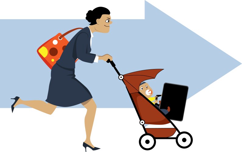 Busy mother with baby Royalty Free Vector Image