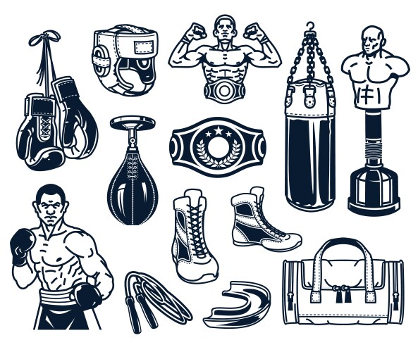 Boxing equipment tools set box accessories Vector Image