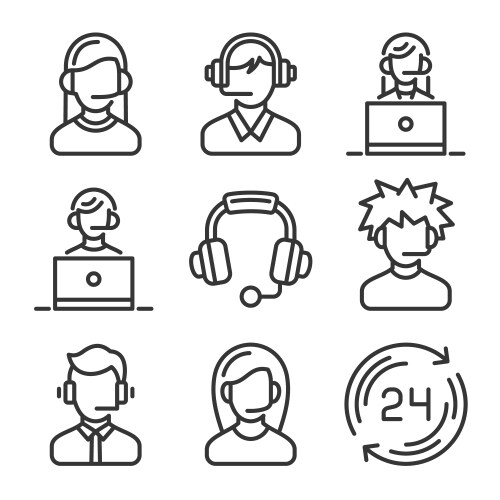 Black and white customer support icon set Vector Image