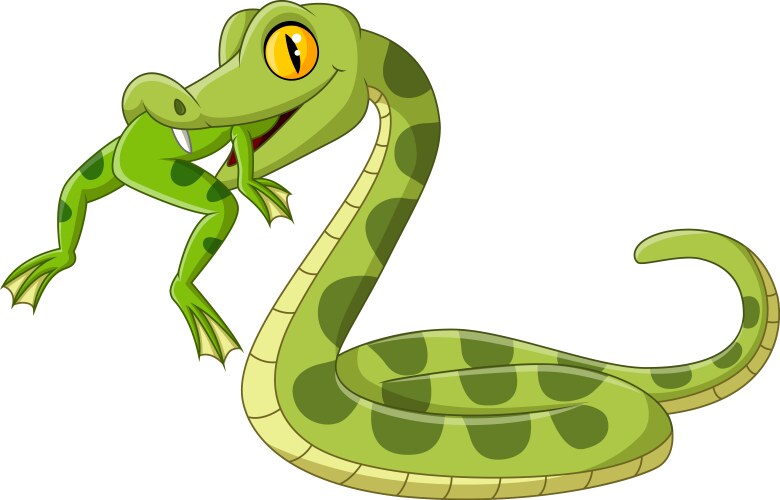 Cartoon green snake on branch Royalty Free Vector Image