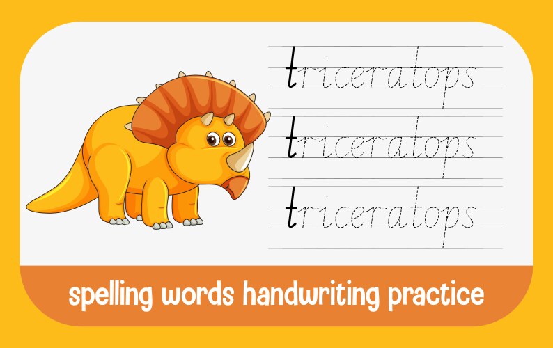 Spelling words dinosaur handwriting practice Vector Image