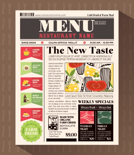Fast food restaurant menu board template design Vector Image
