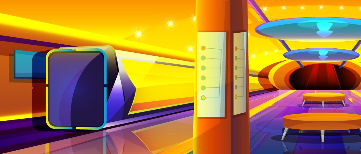 Cartoon futuristic train in modern metro station Vector Image