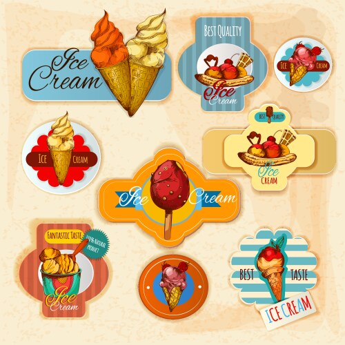 Set ice cream and candy stickers Royalty Free Vector Image