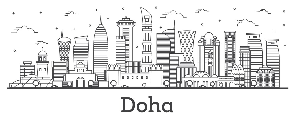 One single line drawing of doha city skyline Vector Image