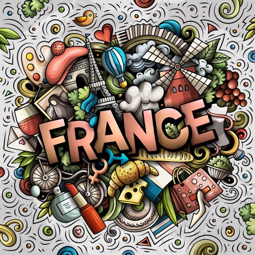 France hand drawn cartoon doodles Royalty Free Vector Image